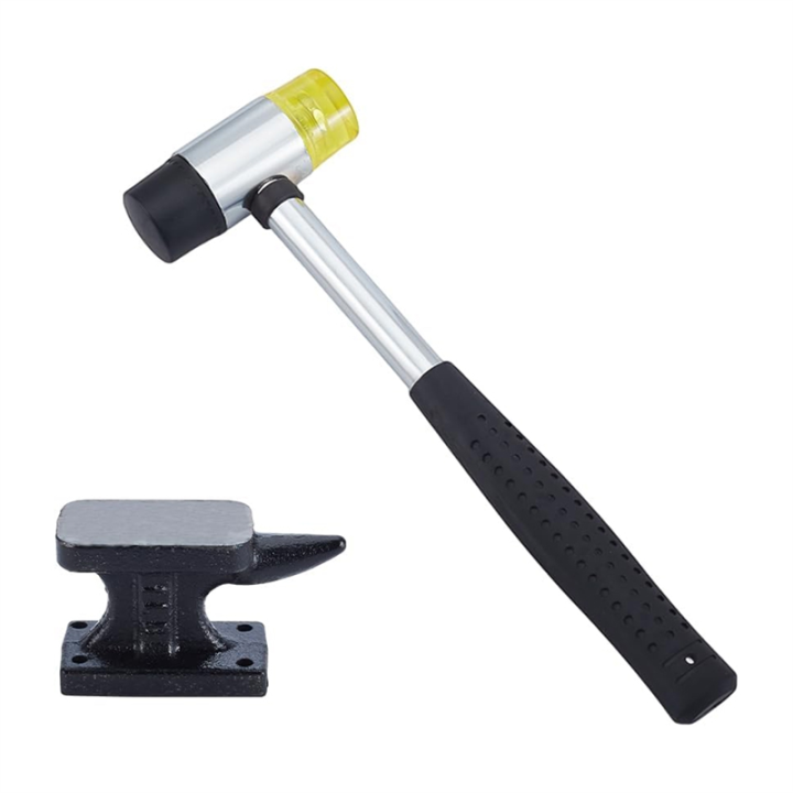 Iron Anvil Mini Horn Anvil Set with Rubber Hammer Blacksmith Forge Kit ...