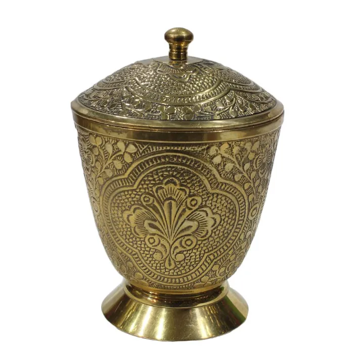Golden Carved Decorative Glass With Lid - 4" | Daraz.com.np