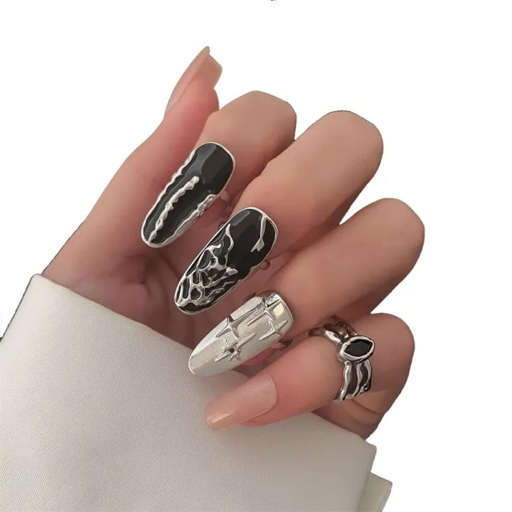 Enacolor 4Pcs Punk Creative Open Nail Rings Set for | Daraz.com.np