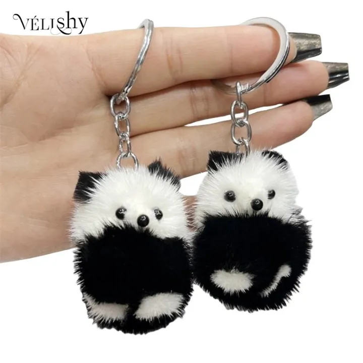 Cute Imitation Mink Fur Panda Car Keychain Small Panda Plush Doll Women ...