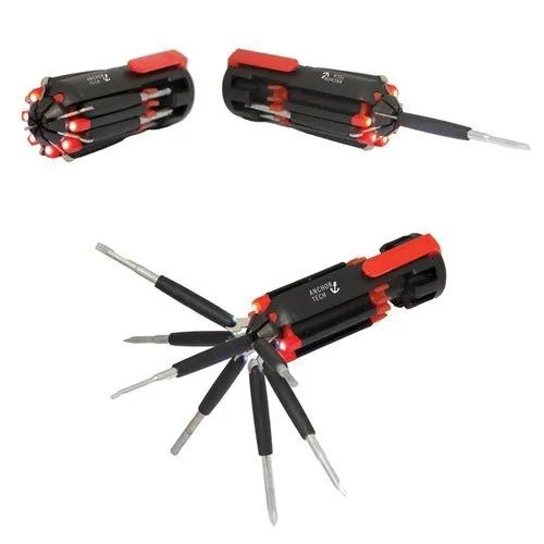 8 in 1 Multifunction Screw Driver Kit- 6 LED Torch Light Tools Set ...