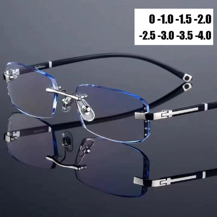 Diamond Cutting Myopia Glasses Anti Blue Light Rimless Computer Near ...