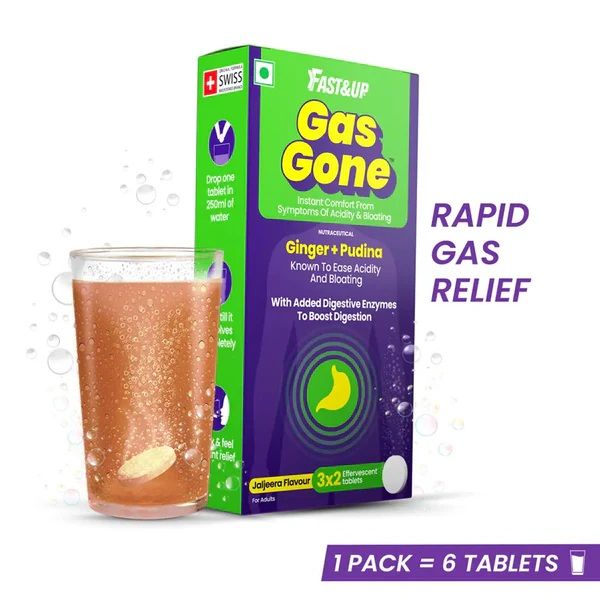 Fast&Up Gas Gone 6 Tablets (Jaljeera Flavor) With Rapid Relief From ...