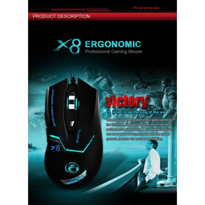 iMice X8 Wired Gaming Mouse 6 Buttons 1200/1600/2400/3200DPI Optical ...