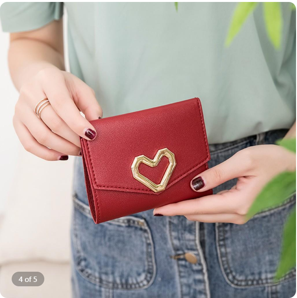 Fashion Short Wallet Women's Korean-Style Heart-Shaped Simple Square ...