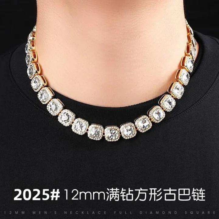 【Mega Sale】New Square Glass 12mm Cuban Hand Necklace Candy Hip Hop ...