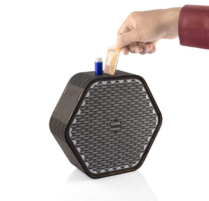 Stylish Hexagon Piggy Bank - Modern Wooden/Acrylic Decorative Coin Bank ...