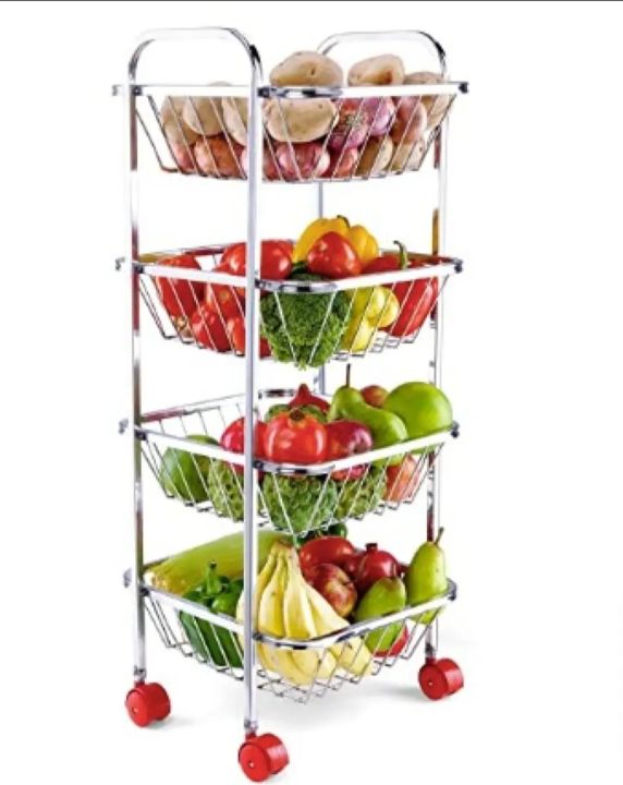 Stainless Steel Fruit & Vegetable 4 Stand Kitchen Trolley Fruit Bas ...