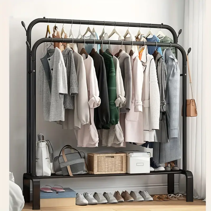 Multifunction Drying Rack Coat Rack/Clothes Hanger Double Rod Stand ...