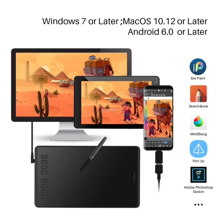 Asinrn ERosIon HUION 9 Inch Graphic Tablet H950P 8 Press Keys Digital ...