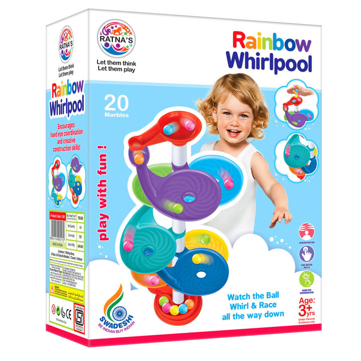 Ratna's Rainbow Whirlpool 7 Layer Ball Drop & Roll Swirling Tower | DIY Rolling Ball Toy for ...