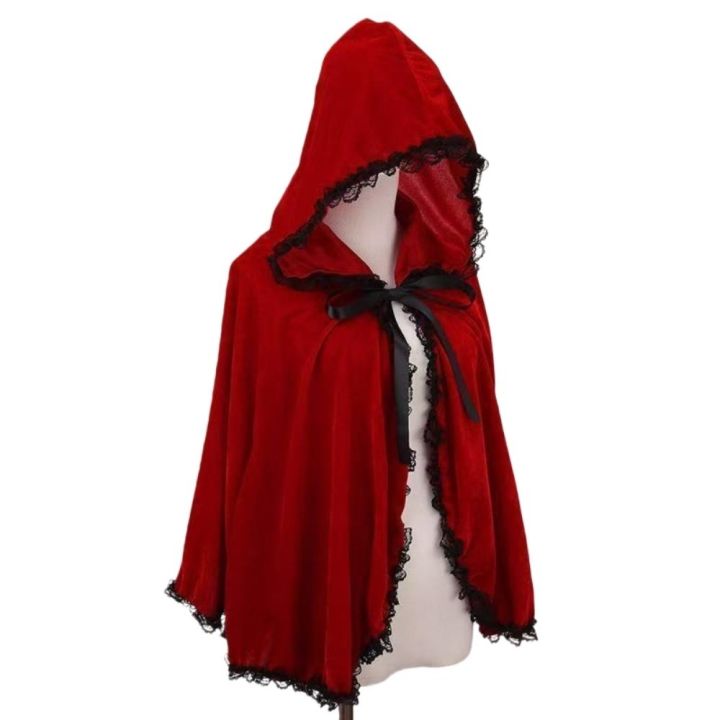 Performance Fairy Tale Red Hooded Cloak 80/130cm Velvet Lace Trim Cloak ...
