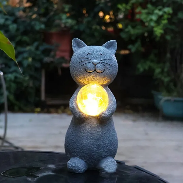 Housewarming Patio Lawn Yard Solar Garden Statues Resin Waterproof Cat ...