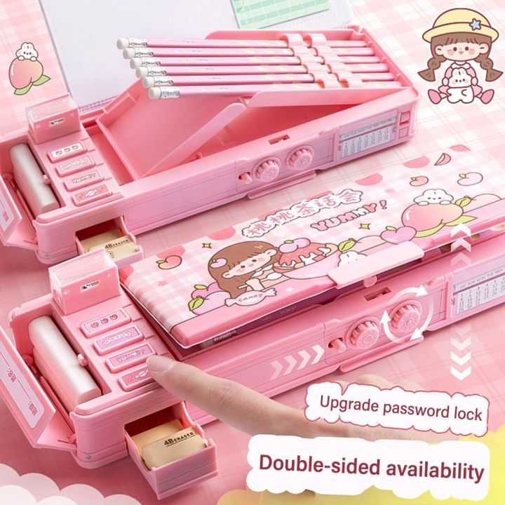 Multi-Functional Double Layer Pencil Case Double Password Lock ...