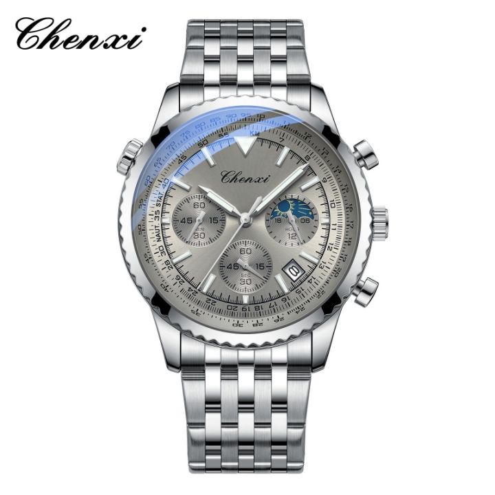 CHENXI 928 Men's Quartz Watch Luminous Chronograph Calendar Waterproof Stainless Steel Strap ...