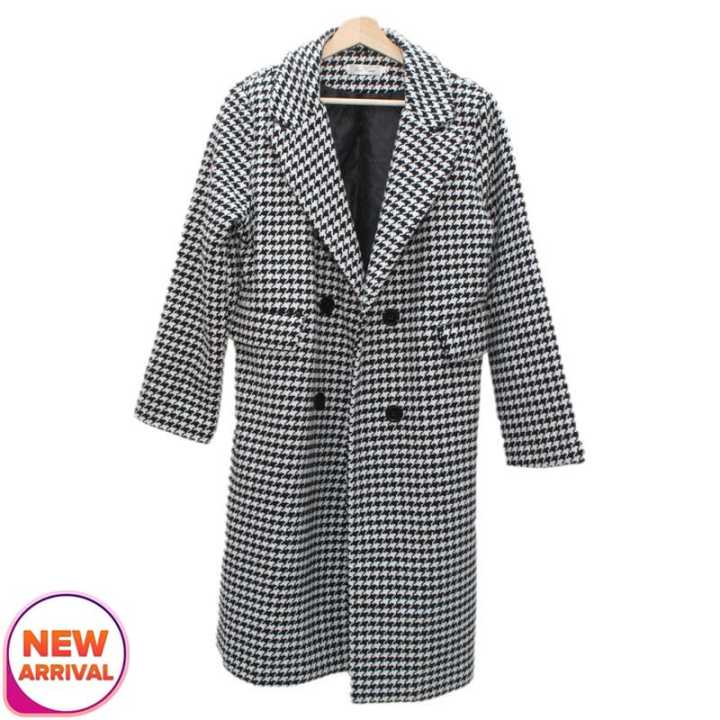 Black/White Long Check Coat For Women | Daraz.com.np