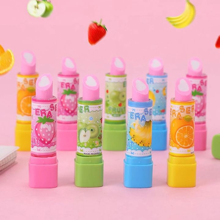 2Pcs Lipstick Shape Eraser For Kids Cartoon Cute Student Kawaii Eraser ...