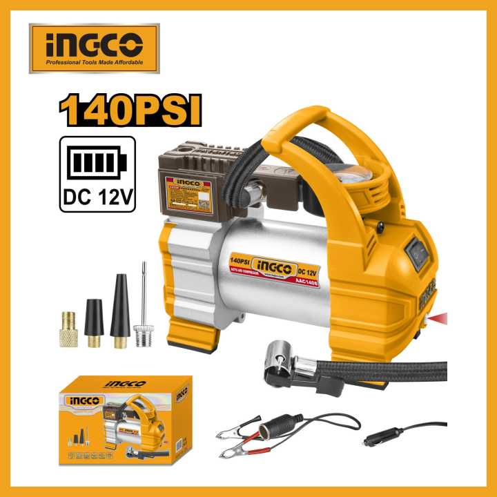 INGCO 12V 140PSI Auto Air Compressor For Motorcycles, Cars, Balloons ...