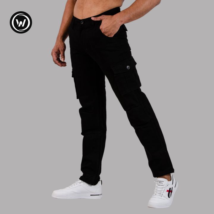 Wraon Black Solid Premium Cotton Regular Fit Cargo Box Pant For Men ...