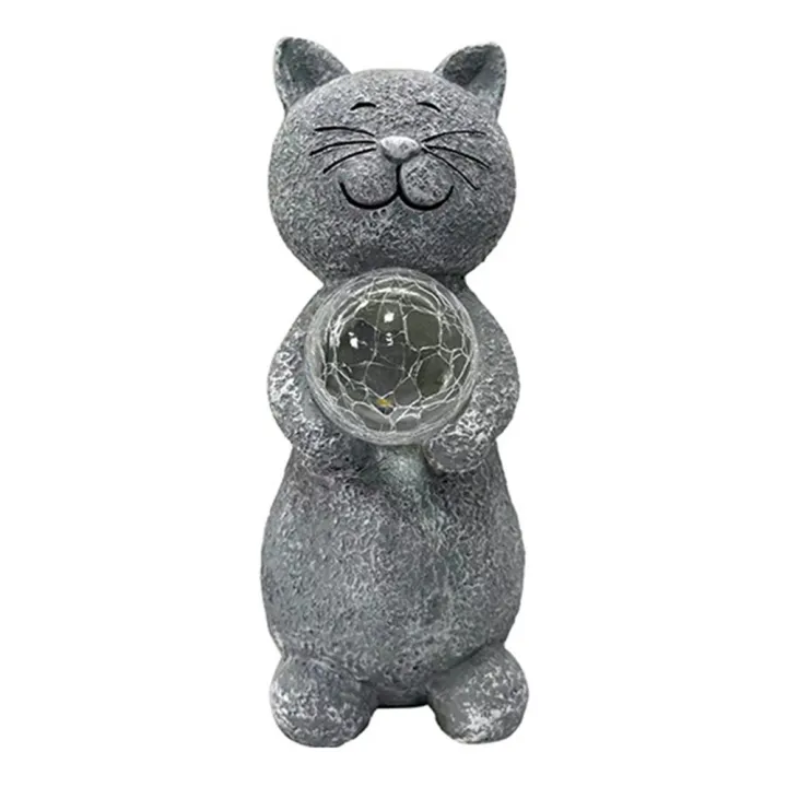 Housewarming Patio Lawn Yard Solar Garden Statues Resin Waterproof Cat ...