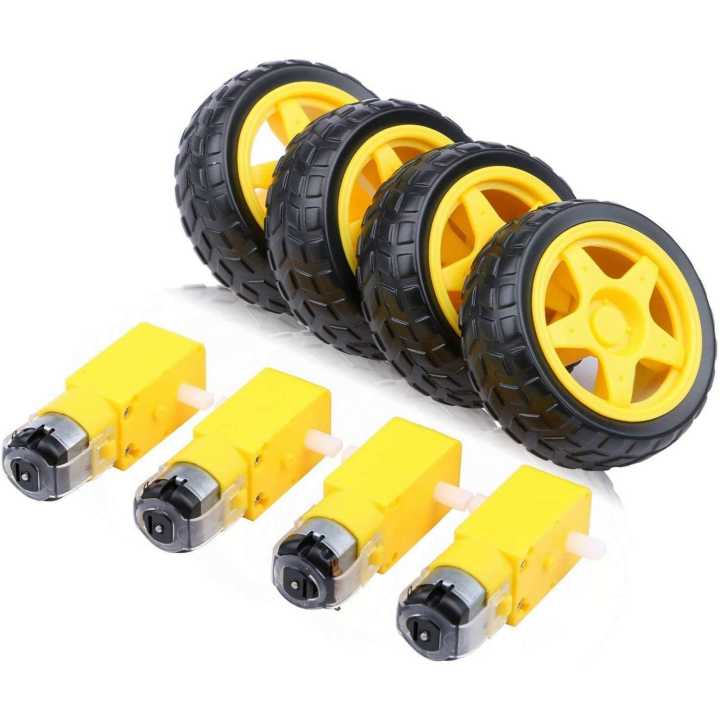 Dual Shaft Bo Motor 150 Rpm With Wheel (4 Wheels And 4 Gear Motor ...