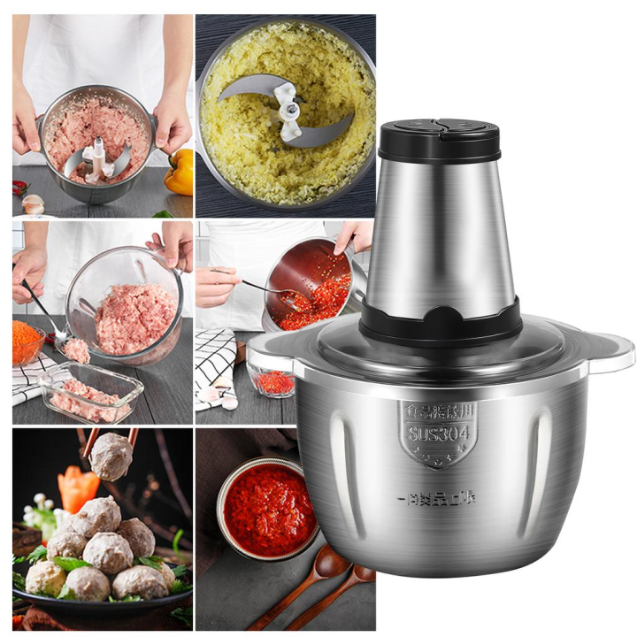 Stainless Steel 2L Capacity Electric Chopper Meat Grinder Multifunctional Household Food ...