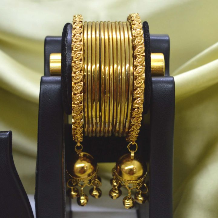 Jewels Of Nepal Antique Golden Toned Pinjada Drop Metallic Set Bangles ...