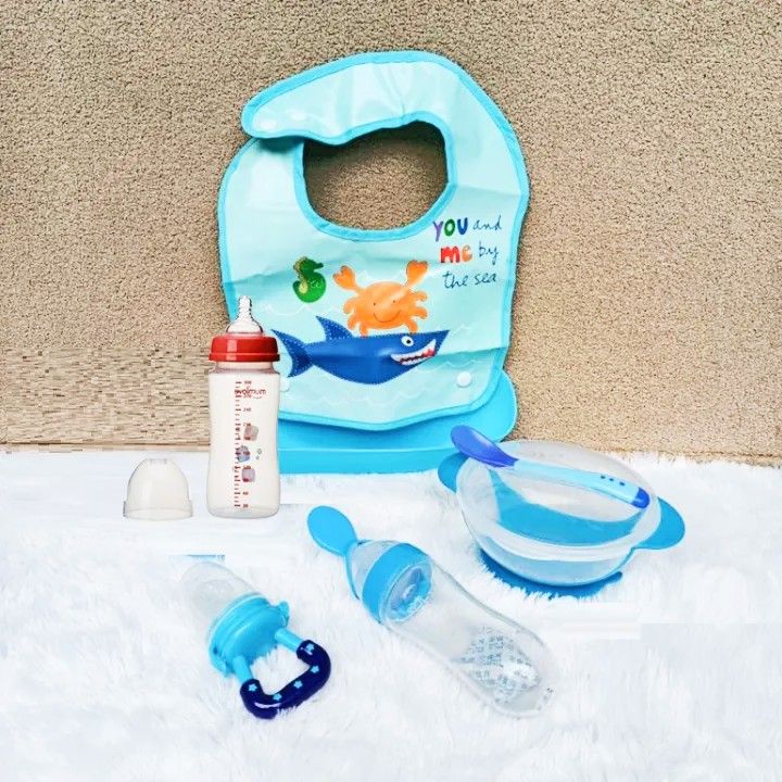 Complete Baby Feeding Set: Suction Bowl, Feeding Spoon Bottle, Bib ...
