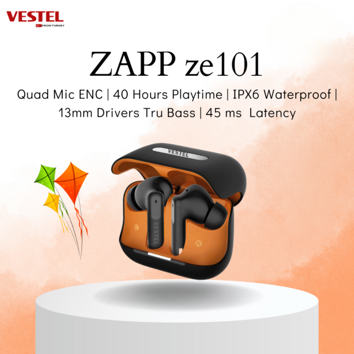 Vestel ZAPP ZE101 Earbuds | Bluetooth 5.3 | Quad Mic ENC | 45ms Ultra ...