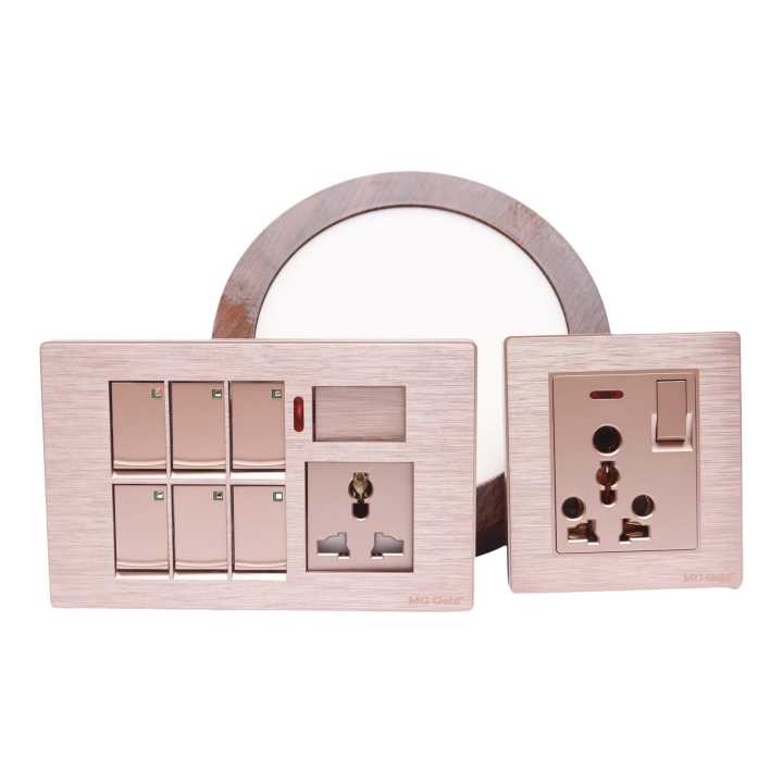 Combo Of Gold Power Socket & 6+ Power Socket & LED Wooden Panel Light ...