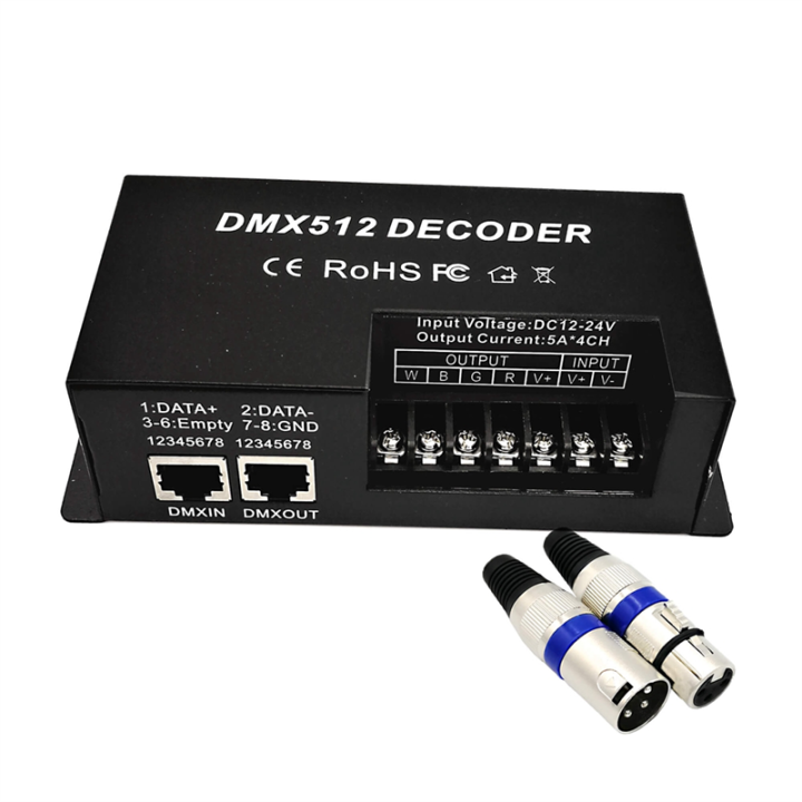 DMX 512 4 Channel Decoder Stage LED Lighting Controller PWM Dimmer Driver 30A Input DC12V-24V ...