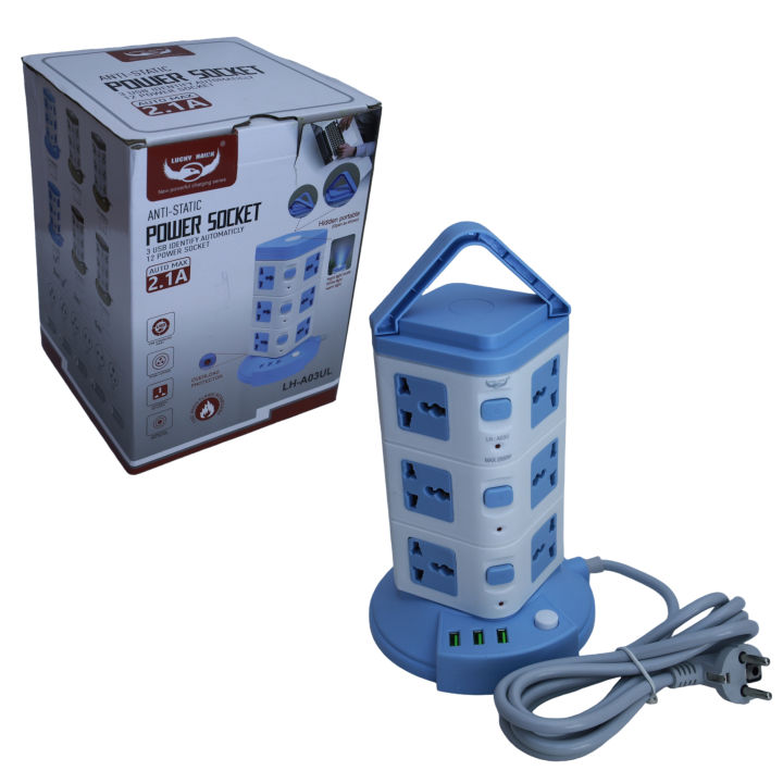 Lucky Hawk LH-A03UL Vertical Power Strip Multiplug, 12 Sockets, 3 USB ...