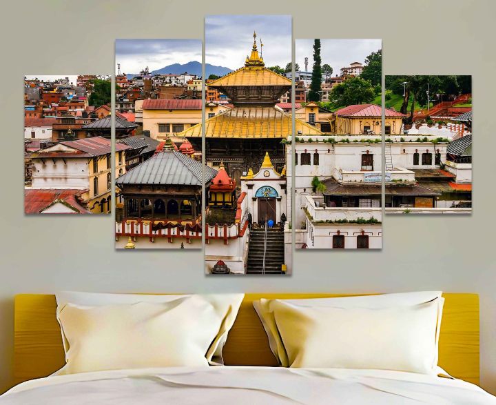 5 Panel Pashupatinath Temple Canvas For wall Decor Medium Size (40x22 ...