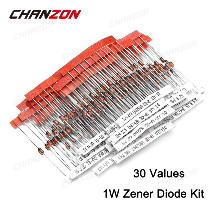 30 Values 1W Zener Diode Assorted Kit 3V 3.3V 3.6V 5.1V 5.6V 7.5V 10V 12V 13V 15V 16V 18V 20V ...