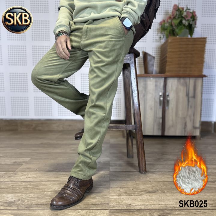 Stretchable Inner Fur Winter Pant For Men (SKB025) - Green | Daraz.com.np