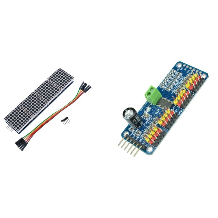 4 in 1 Dot Matrix MCU LED Display Modules DIY Set with 16 Channel PWM/Servo Driver IIC Interface ...