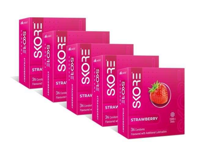 Skore Strawberry Flavor Condom 3s ( Pack of 5 ) | Daraz.com.np