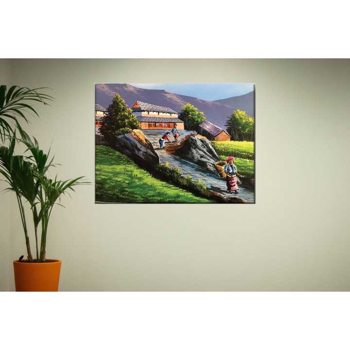 Single Panel Traditional Village Painting Women Enjoying Daily ...