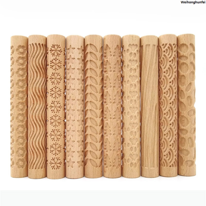WeihonghunfeiFashion Wooden Texture Rolling Pin Ceramic Pottery Art ...