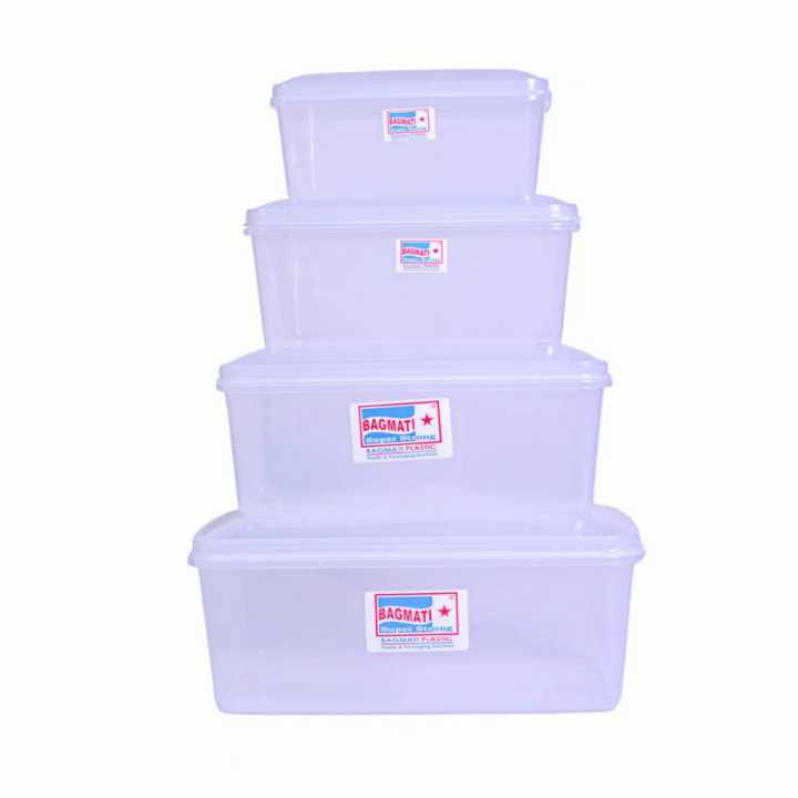 Bagmati Set Of 4 Rectangle Plastic Container | Multipurpose Transparent Plastic Storage ...