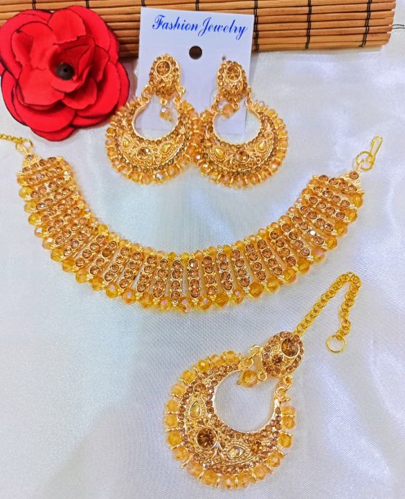 Jewellery collection Golden Crystal Girls Jewellery Set With Cristal ...