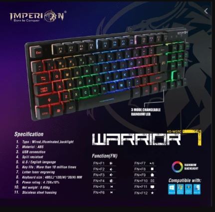 Imperion Mech 7 KG-M07R Compact 87Keys RGB Gaming Mechanical Keyboard ...