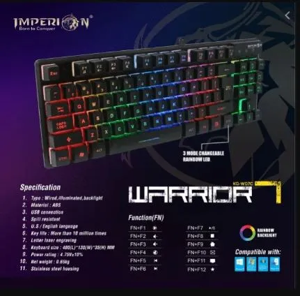 Imperion Mech 7 KG-M07R Compact 87Keys RGB Gaming Mechanical Keyboard ...