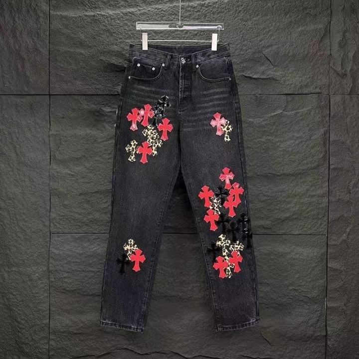 American High Street Leopard Print Leather Label Cross Jeans for Men ...