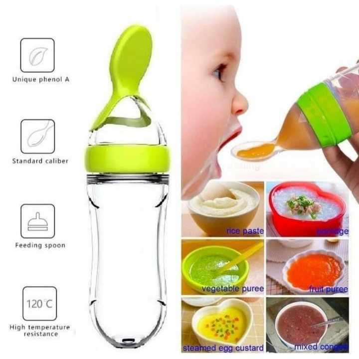 Safe Newborn Baby Feeding Bottle Toddler Silicone Squeeze Feeding Spoon ...