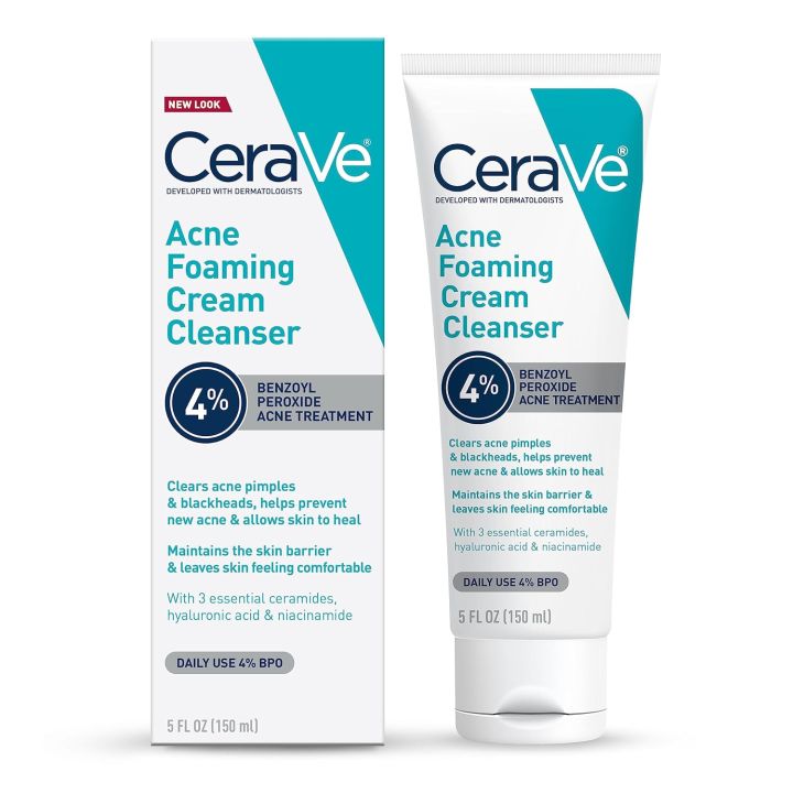 Cera.Ve Acne Foaming Cream Cleanser, 4% Benzoyl Peroxide Face Wash With ...