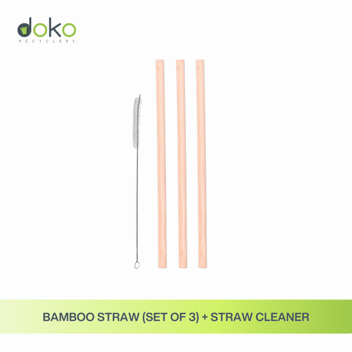 Doko Organic Bamboo Reusable Drinking Straw (Set Of 3) + Straw Cleaner ...