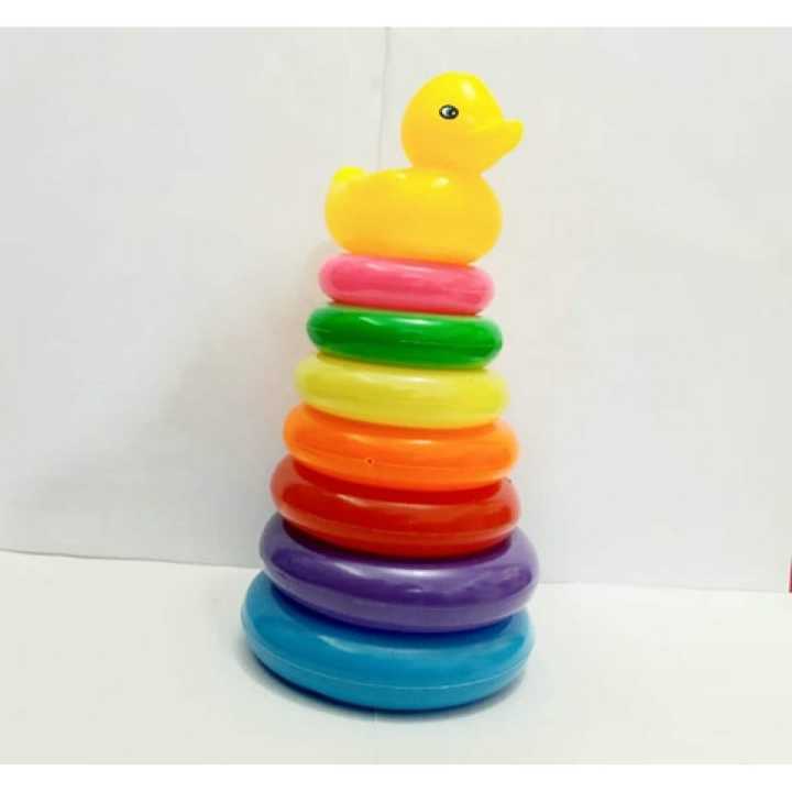 7 Colors Rings Baby Stacked Toy Sunny Music Colorful Rainbow Tower ...