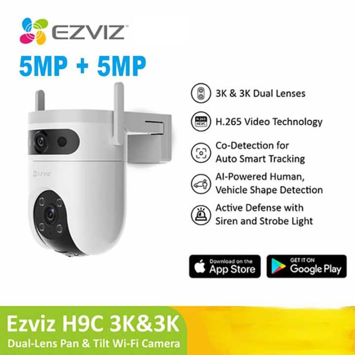 Ezviz H9C Dual Lens 5MP Outdoor Wired/Wireless PTZ, Two Way Audio IP ...