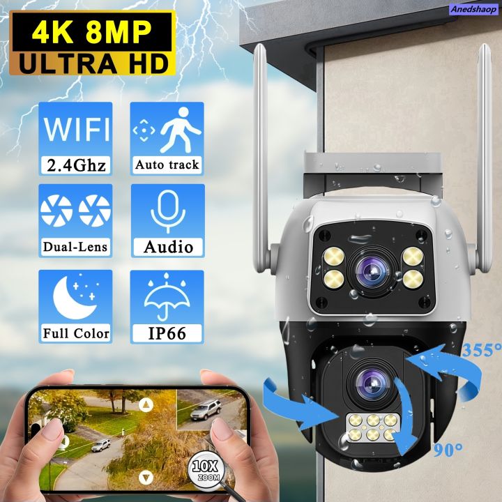 Anedshaop 4K 8MP WiFi IP Camera Dual Lens Outdoor Waterproof 360° Human ...